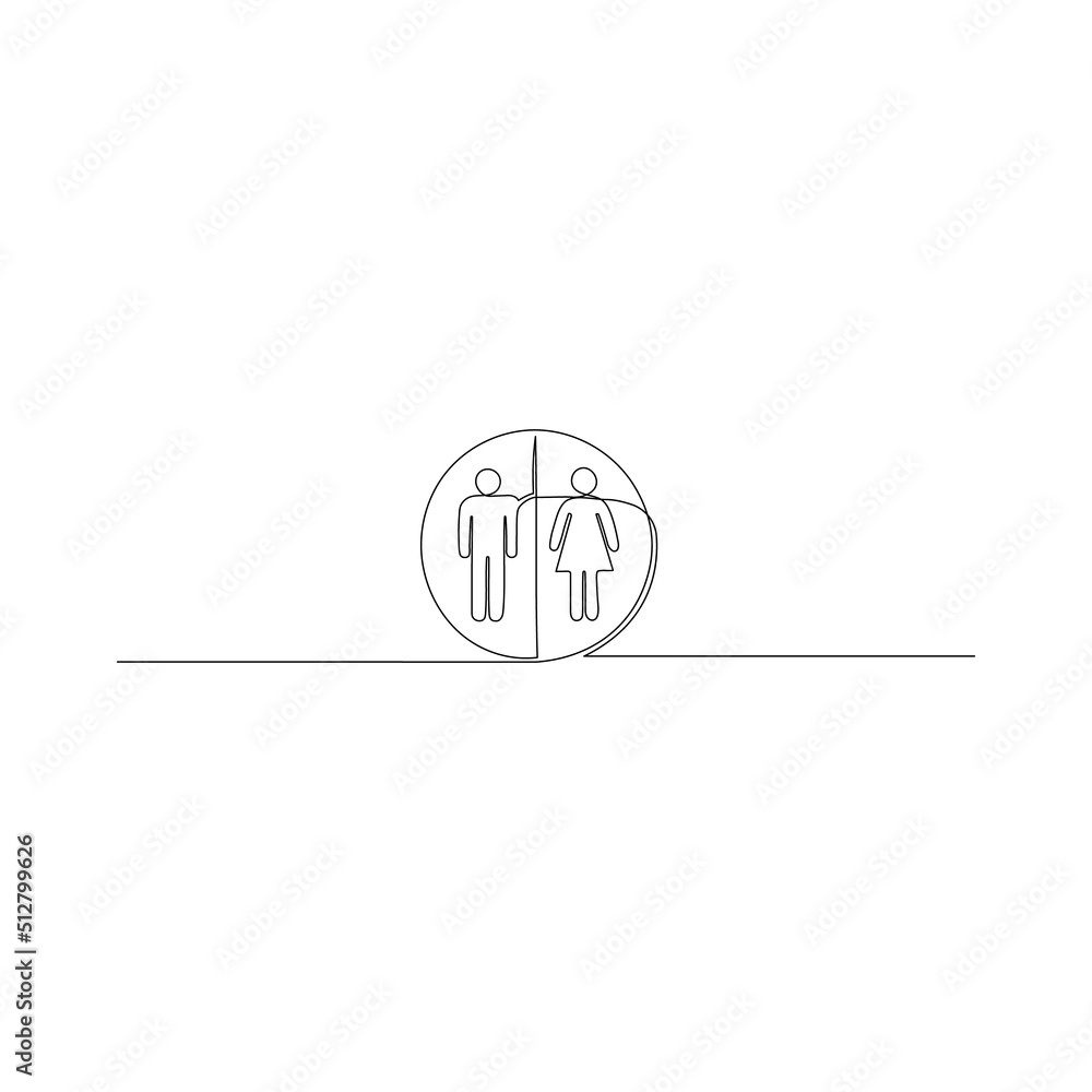 Male and Female toilet line icon in continuous one line drawing. Linear style, gender icon ...