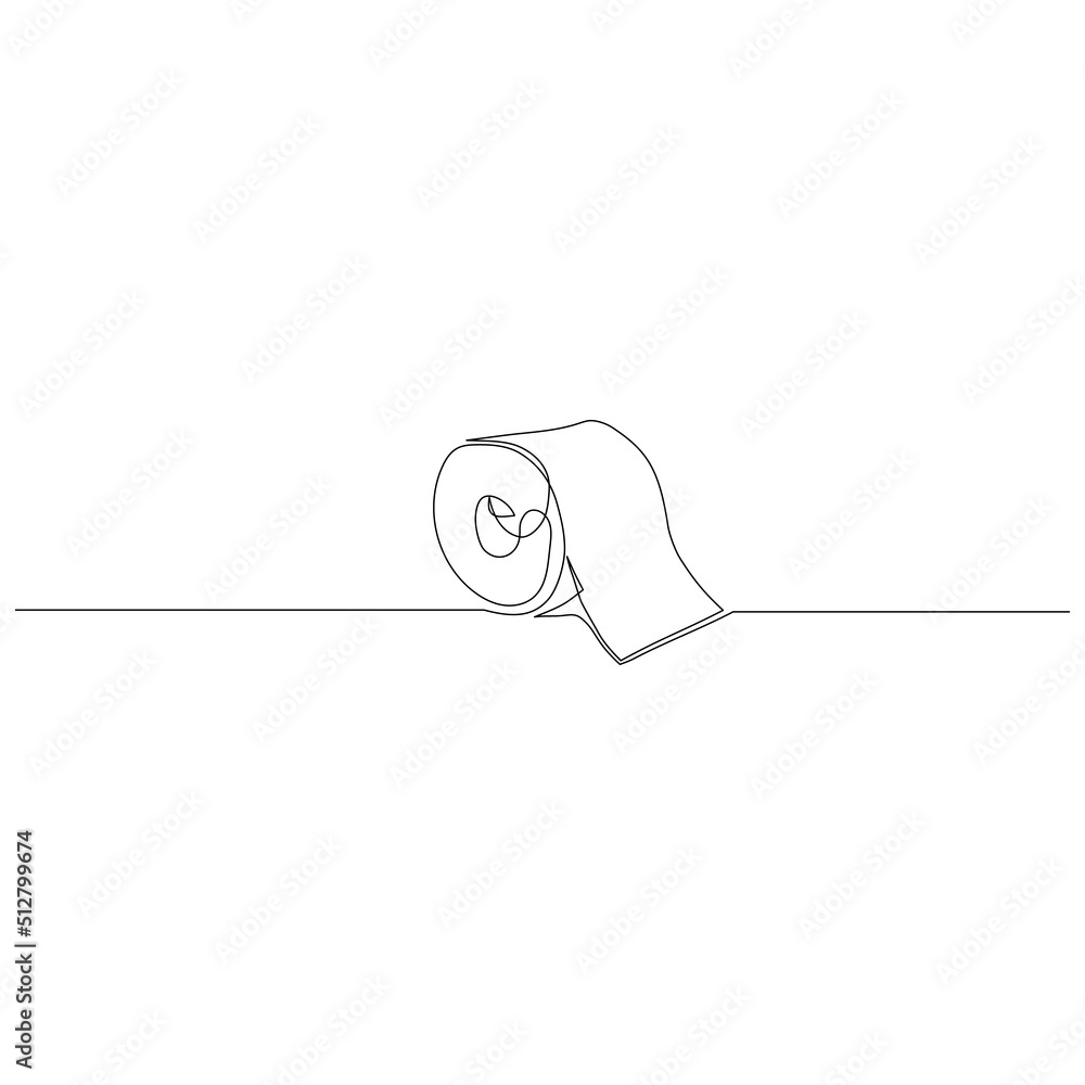 Continuous one line drawing of toilet paper roll. Toilet bath concept ...
