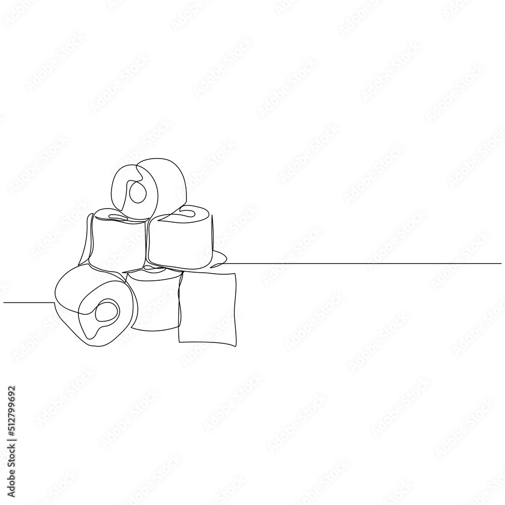 Continuous one line drawing of tissue toilet paper rolls. Toilet ...