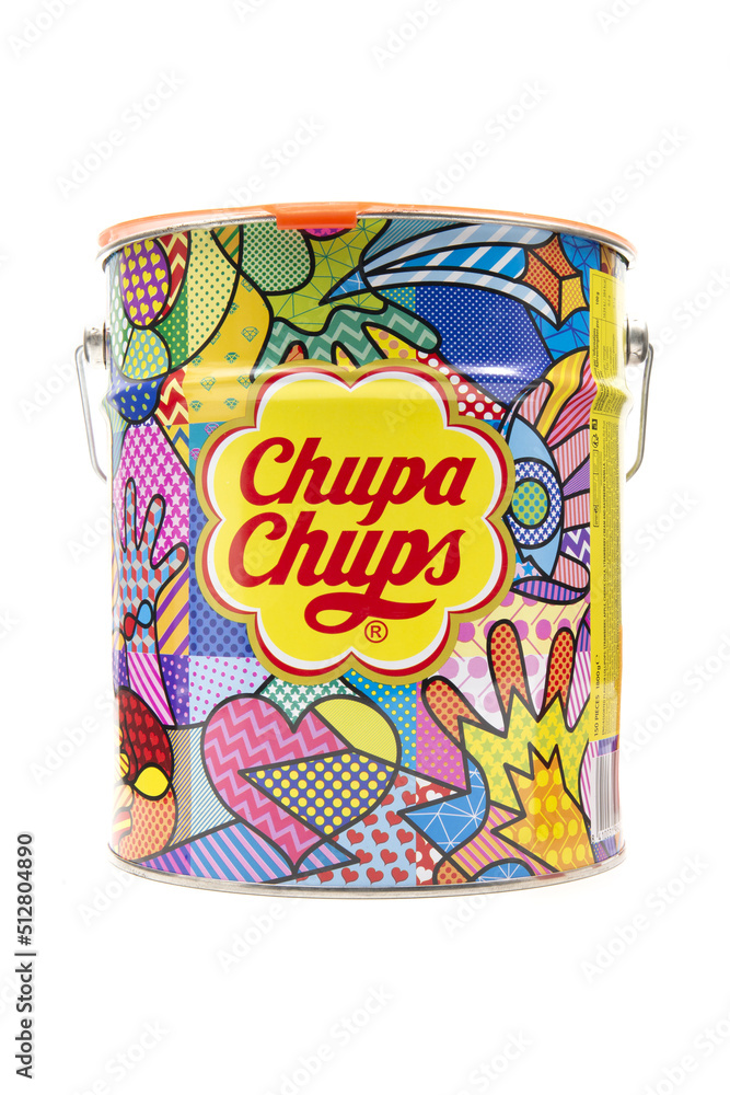 Chupa Chups bucket packaging isolated on white background Stock Photo ...