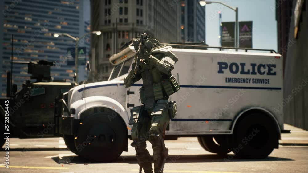 Robotic police officers shoot back at attacking criminals in the city ...