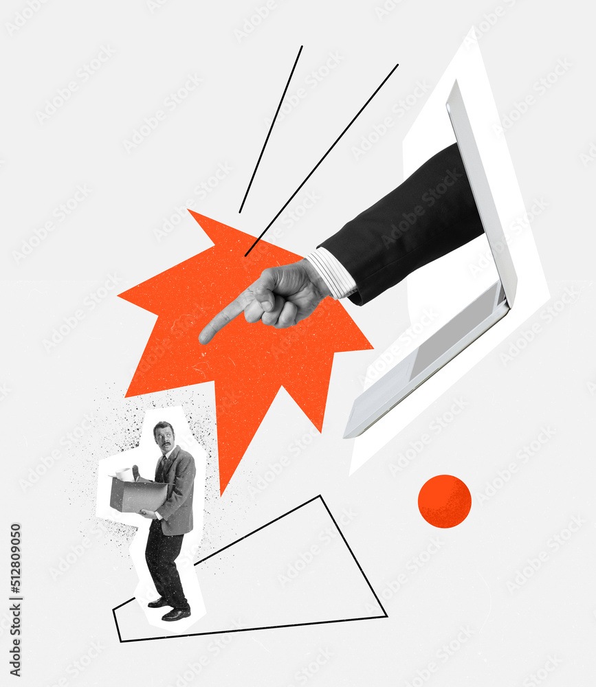 Contemporary art collage. Conceptual image. Businessman's hand sticking ...