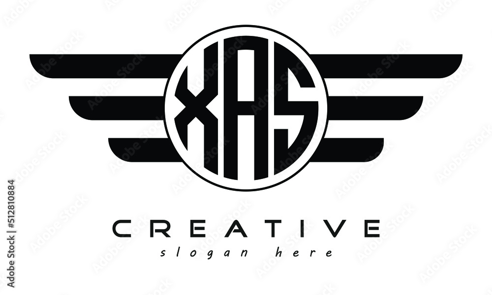 XAS three letter circle with wings logo design vector template ...