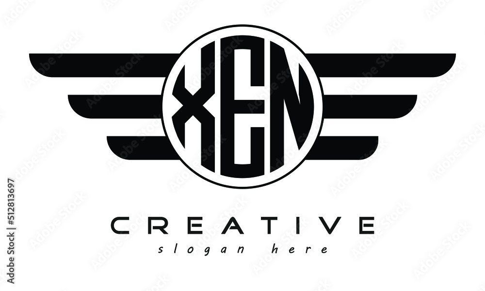 XEN three letter circle with wings logo design vector template ...