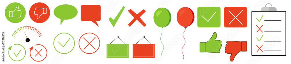 mark choice right cross yes green ok vector icon check red sign correct ...