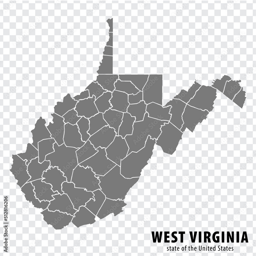 State West Virginia map on transparent background. Blank map of West ...