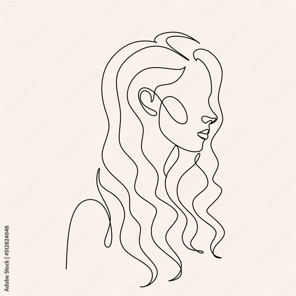 Elegant one-line sketches of a female abstract face. Drawing of a woman ...
