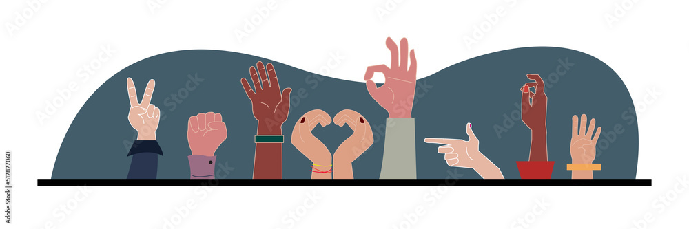 Diverse young people hands on isolated background. Teenager hand group ...