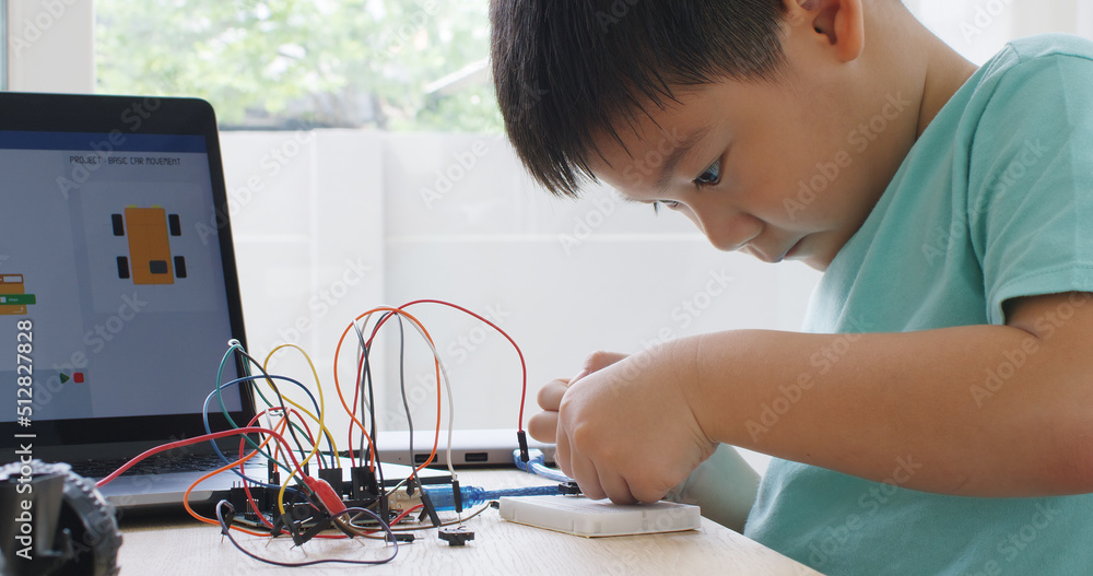 Asia home school young small kid happy smile self study online lesson ...