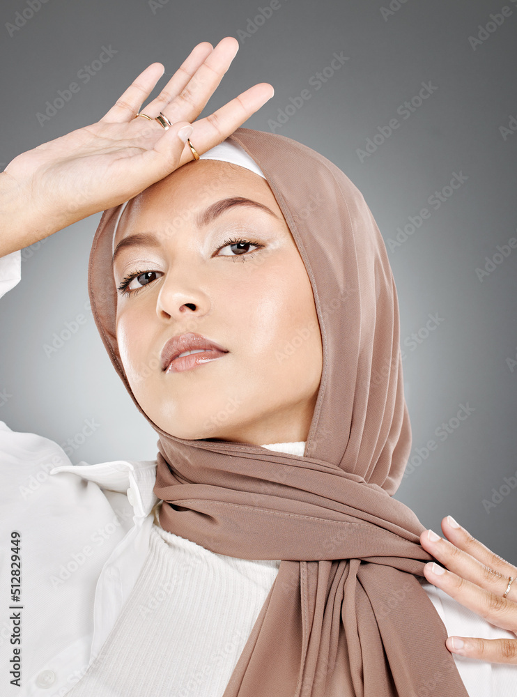 Modest female model wearing makeup with face covered in traditional ...