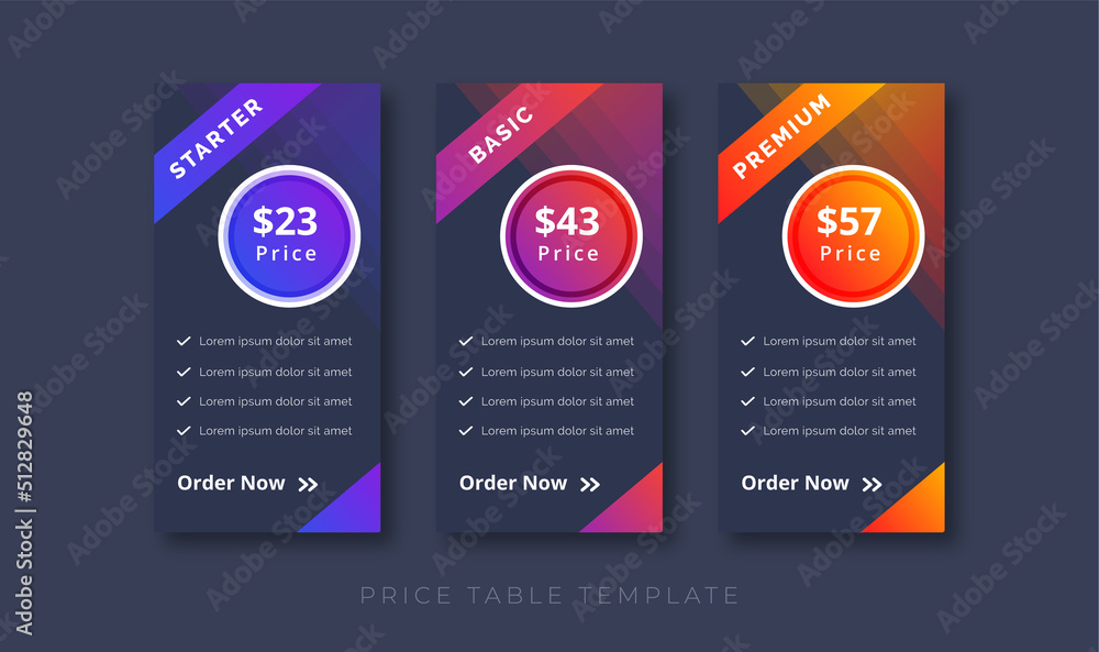 price table modern design price list subscription plans of Ui web ...