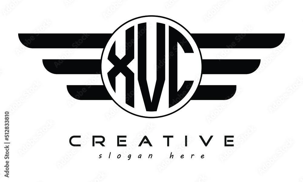 XVC three letter circle with wings logo design vector template ...