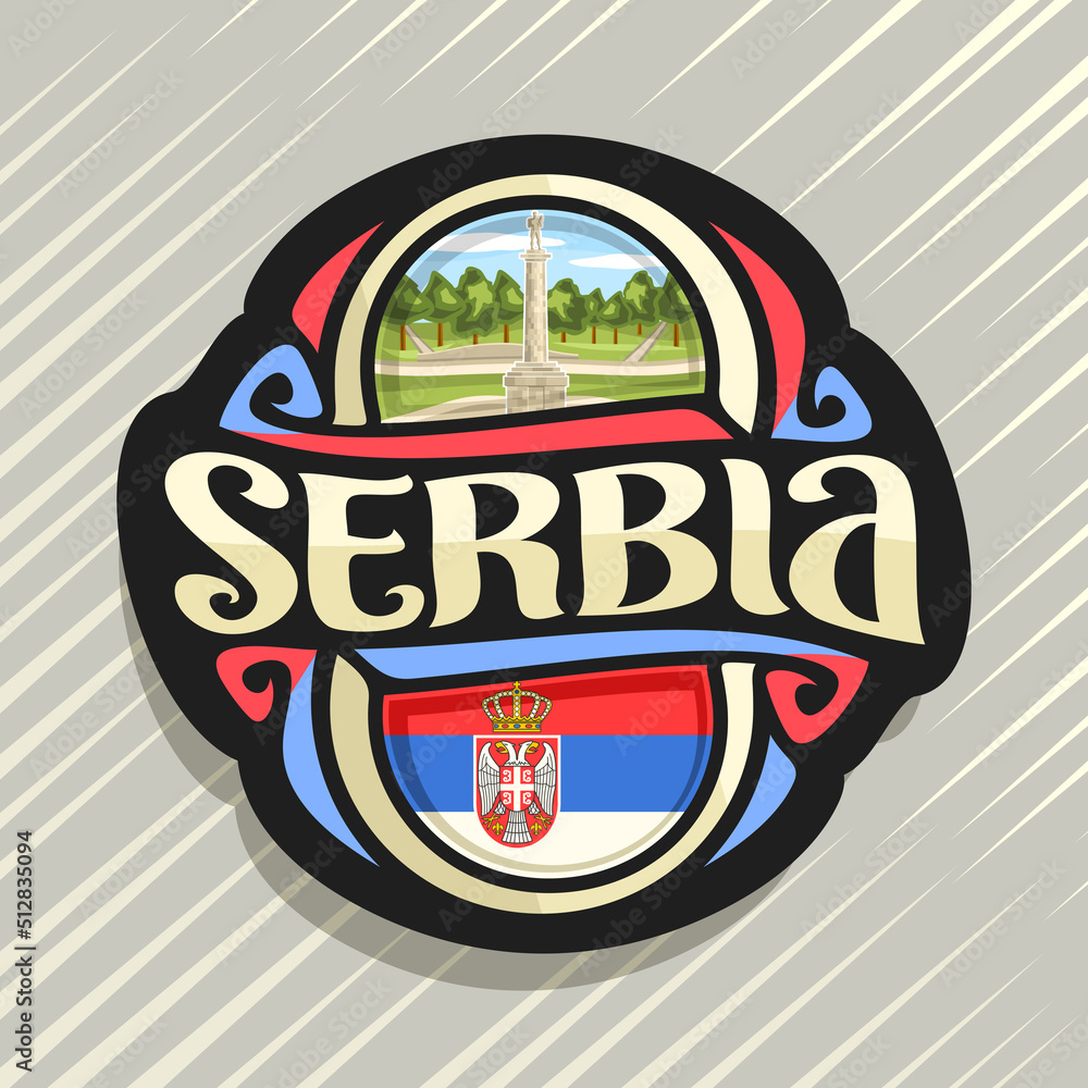 Vector logo for Serbia country, fridge magnet with serbian state flag ...