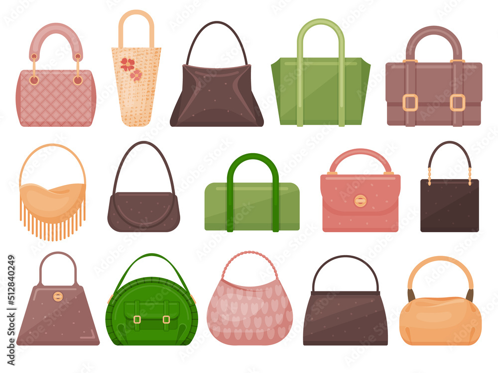 Set of colorful fashion bags. Icons isolated on white. Cartoon style ...