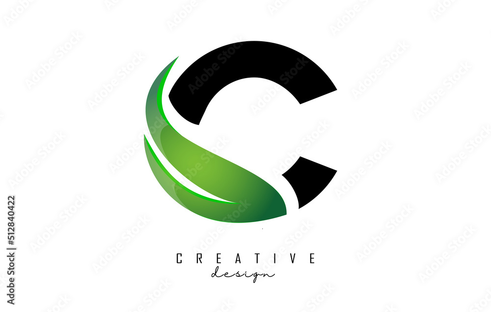 Vector illustration of abstract letter C with leaf, eco, natural design ...