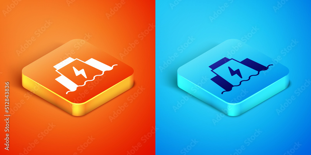 Vecteur Stock Isometric Hydroelectric dam icon isolated on orange and ...