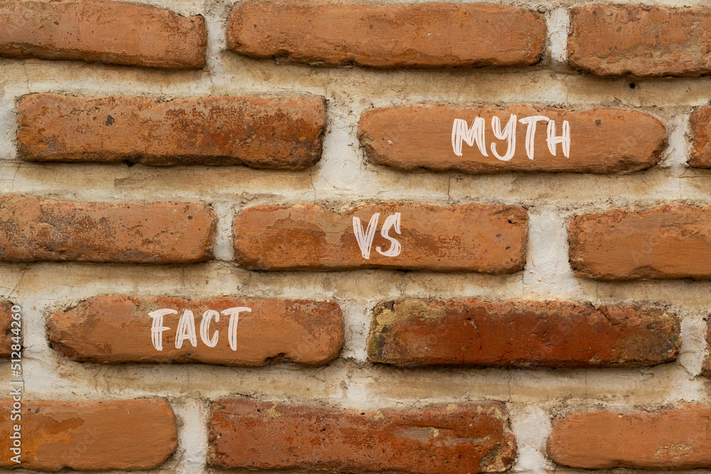 Fact vs myth symbol. Concept words Fact vs myth on red bricks on a ...