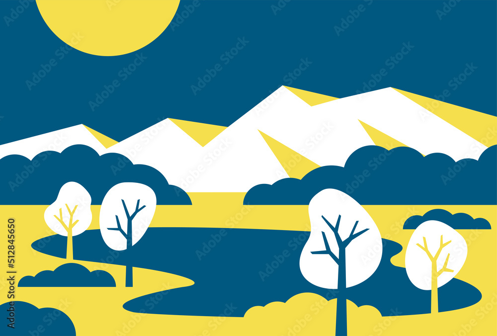 Beautiful simple cartoon landscape in 3 colors Stock Vector | Adobe Stock