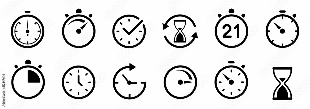 Set of timer icon set. Timer icon collection. Symbol timer. Countdown ...