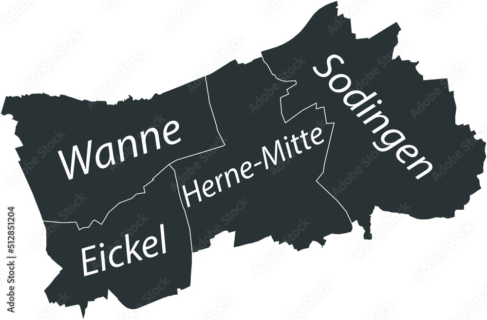 Dark gray flat vector administrative map of HERNE, GERMANY with name ...