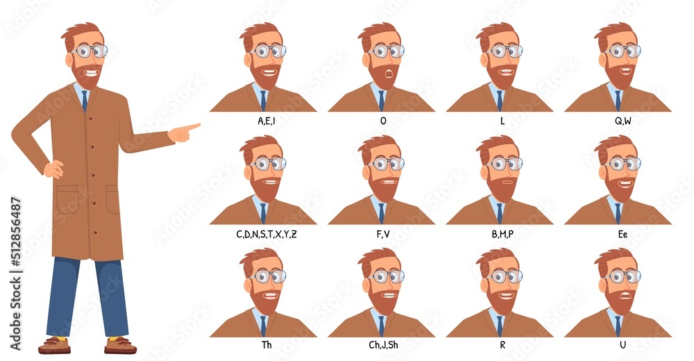 Talk animation. Human mouth articulating, lip movements on male model ...