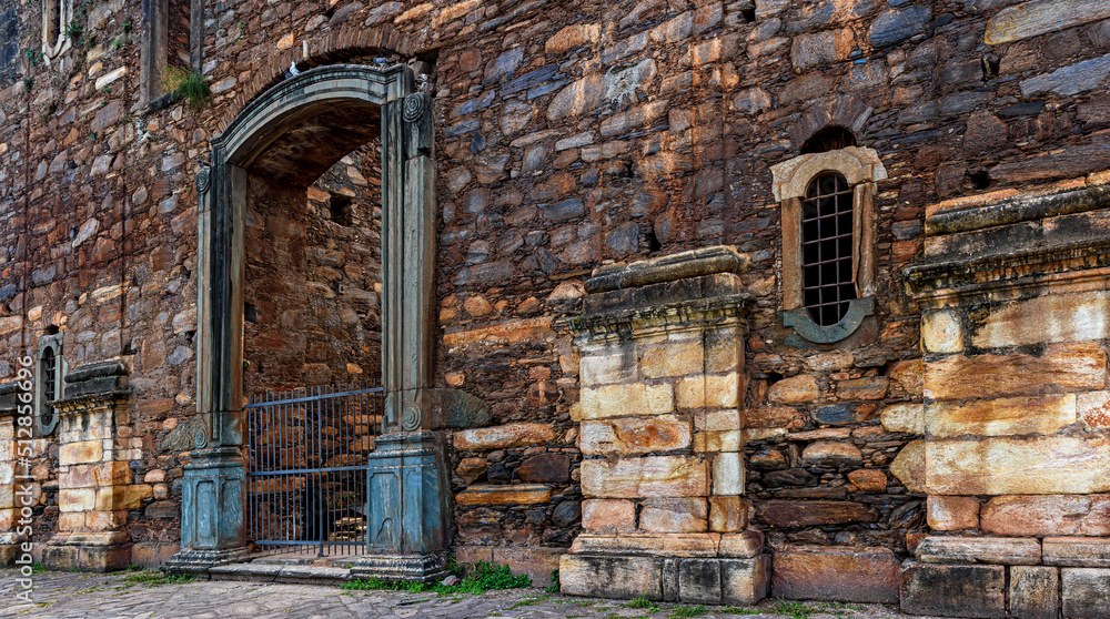 Strong stone walls of unfinished historic colonial church in ruins in ...