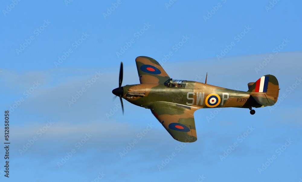 Hawker Hurricane Mark 1 (serial P3717) World War 2 aircraft in flight ...