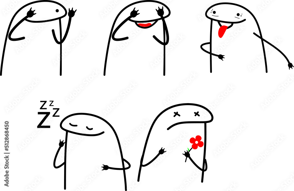 Meme internet: flork pack. Hiding, sleeping, dead. Vector stkech. Comic ...