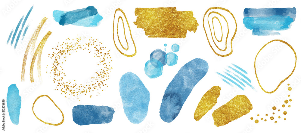 Watercolor abstract shapes set. Green splash. Forest vibe. Plants line ...