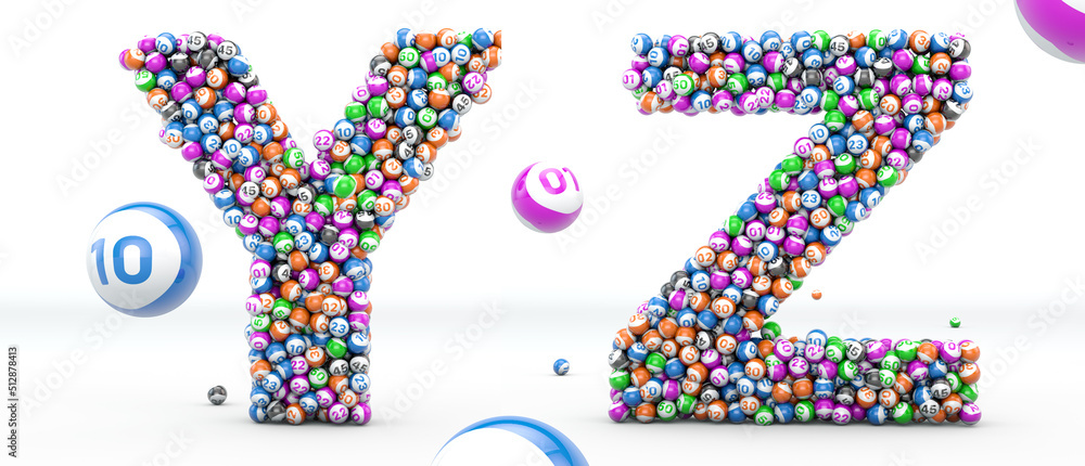Alfabet lottery balls. Letters Y, Z. 3D illustration. Bingo alphabet 3D ...