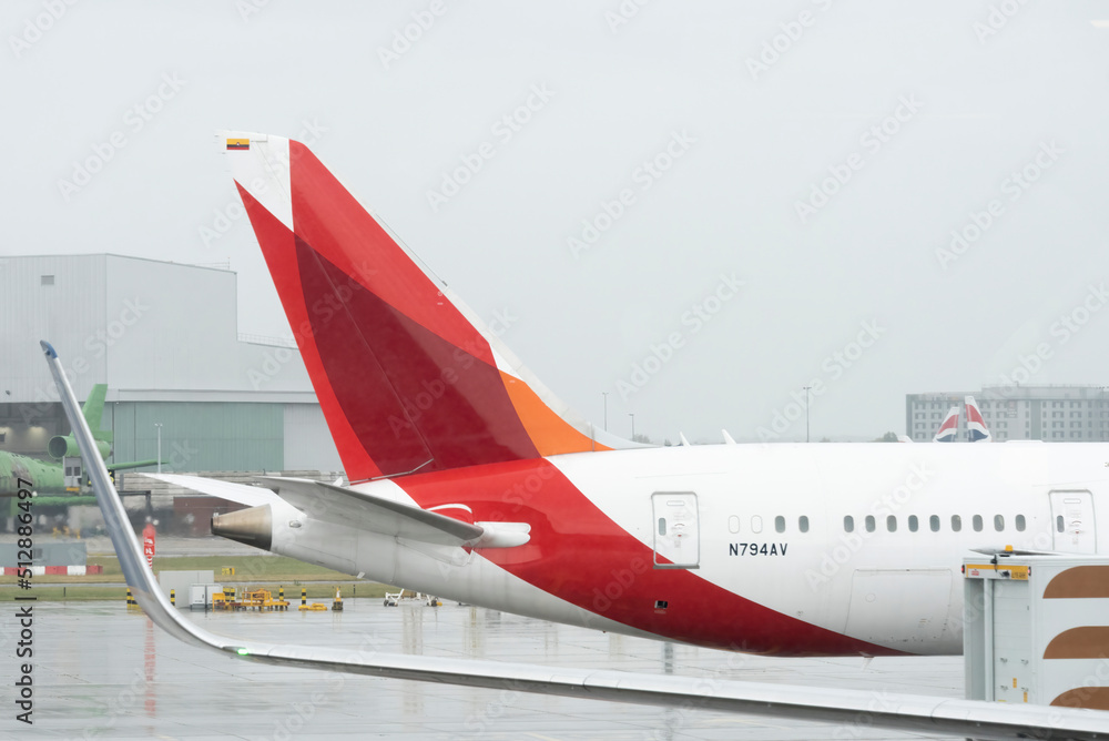 AVIANCA AIRLINES logo on a plane's tail fin. Taken at London on May 31 ...