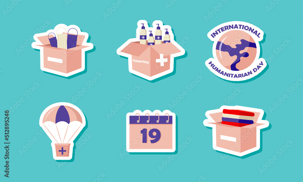 Human Charity on World Humanitarian Day Sticker Stock Vector | Adobe Stock