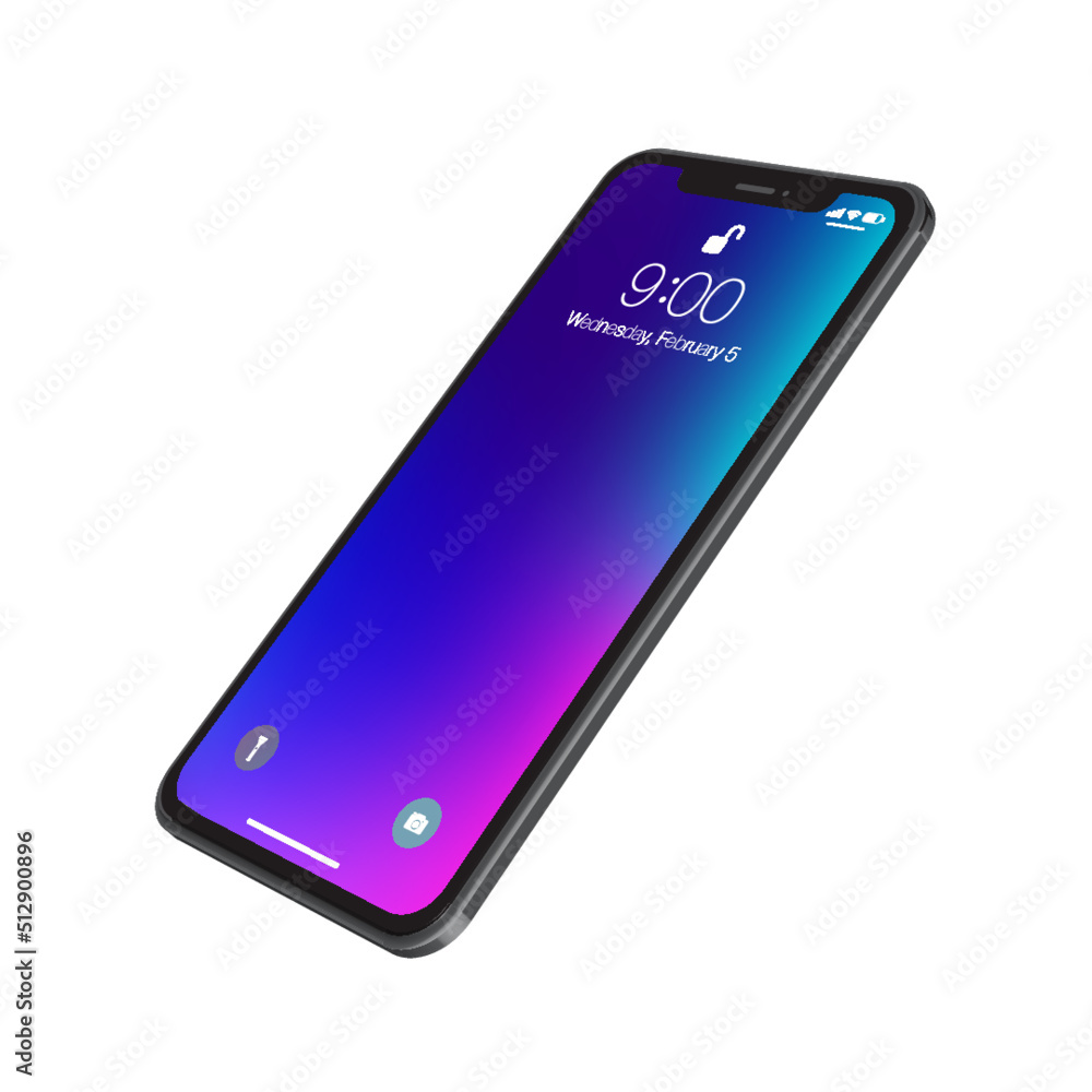 iphone vector illustration. gradient mobile phone front screen mockup ...