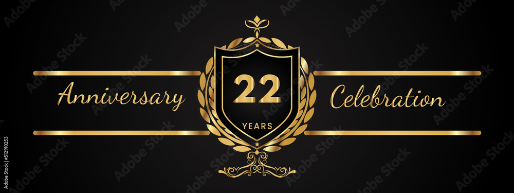 22 years anniversary celebration logotype with golden laurel and wreath ...