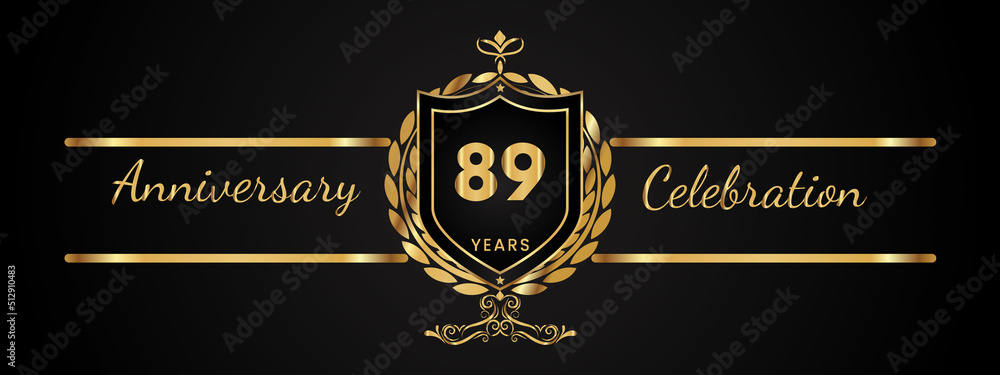 89 years anniversary celebration logotype with golden laurel and wreath ...