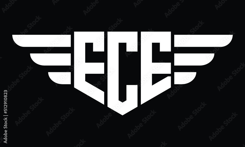 ECE three letter logo, creative wings shape logo design vector template ...