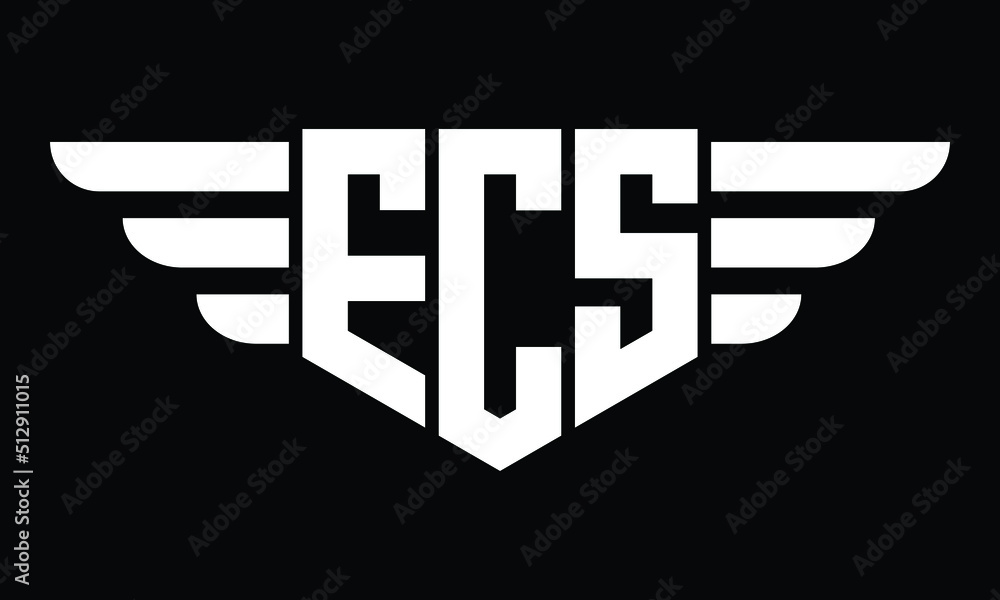 ECS three letter logo, creative wings shape logo design vector template. letter mark, wordmark ...