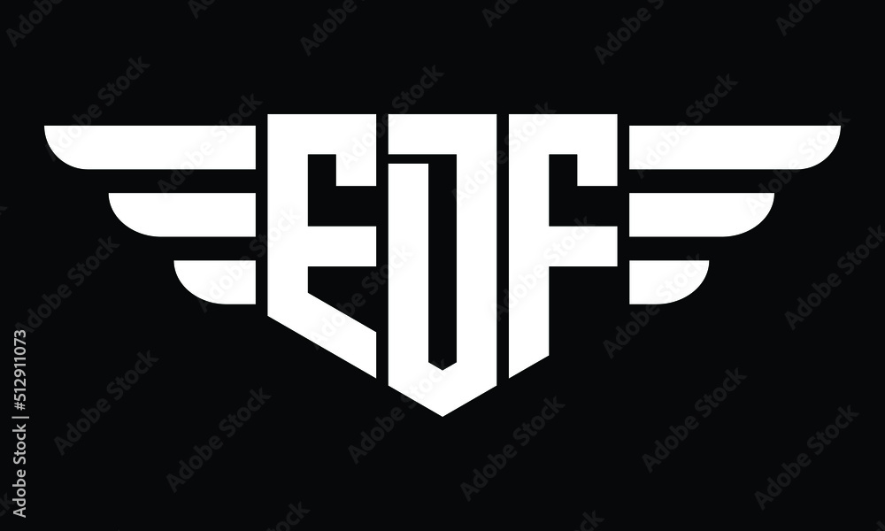 EDF three letter logo, creative wings shape logo design vector template ...