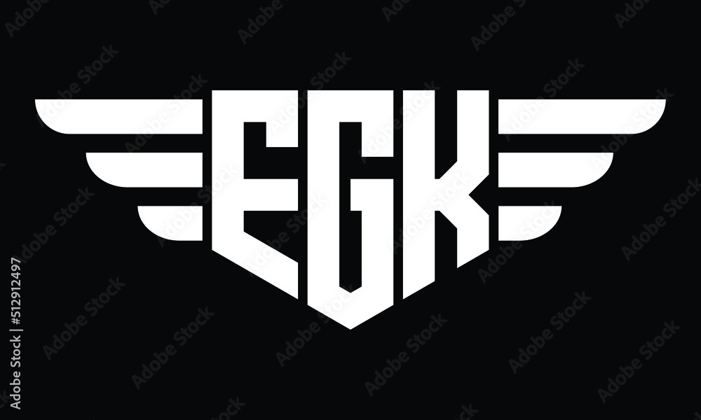 EGK three letter logo, creative wings shape logo design vector template ...