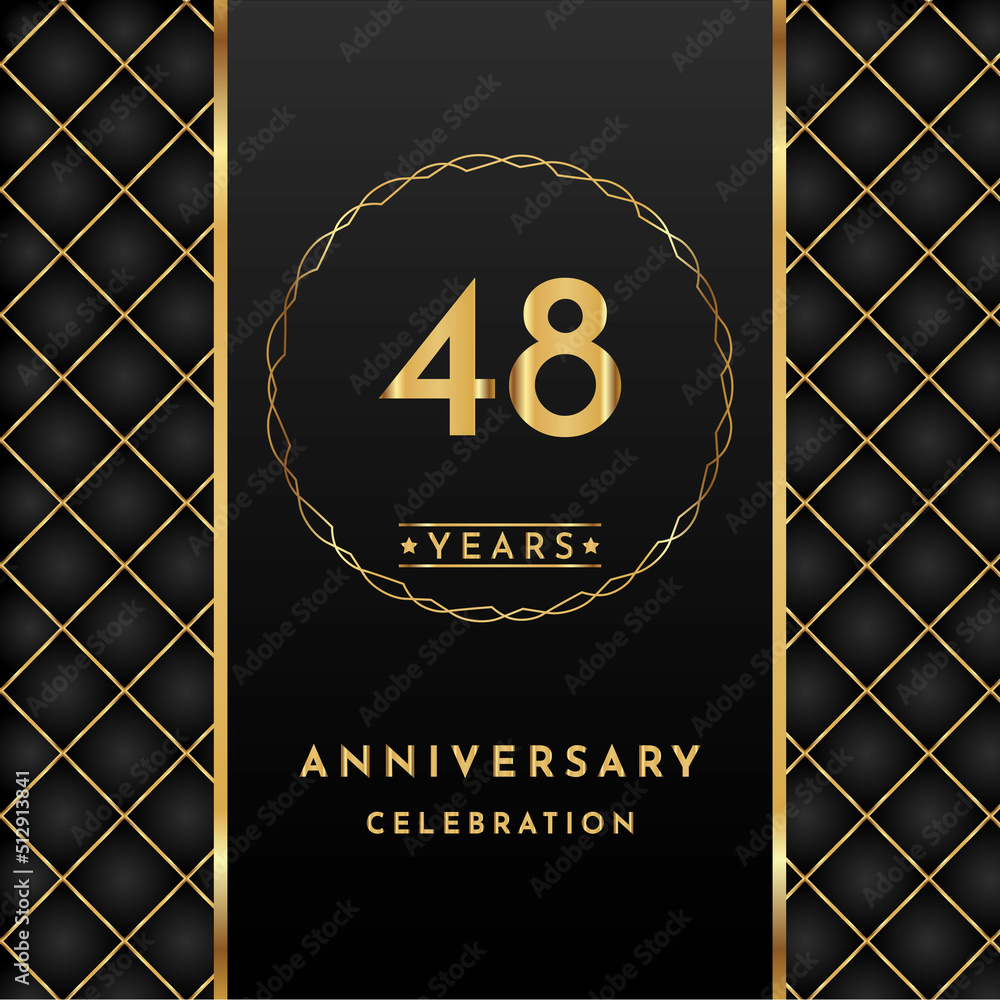 48 years anniversary celebration golden color with circle ring isolated ...