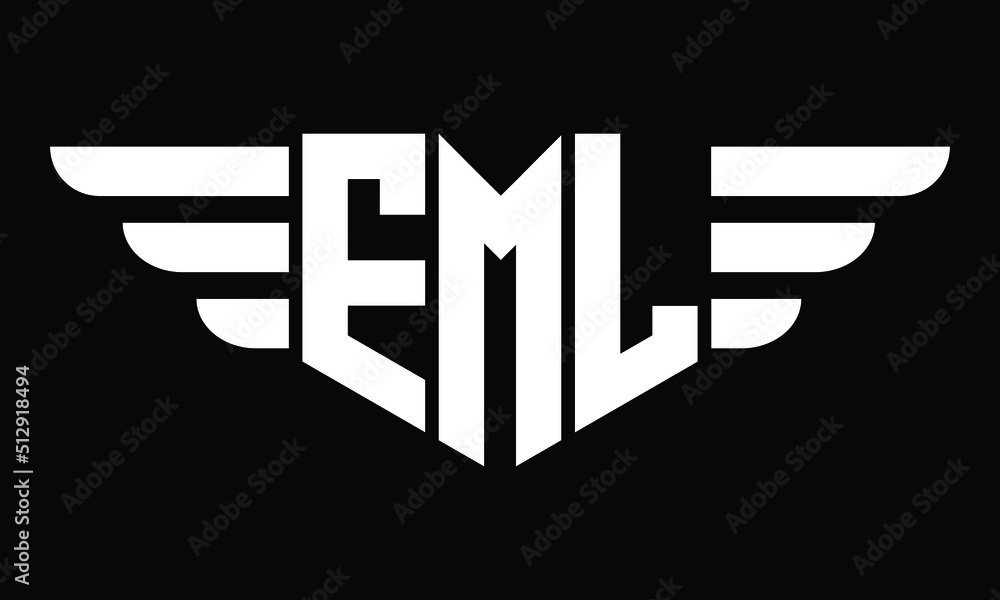 EML three letter logo, creative wings shape logo design vector template ...