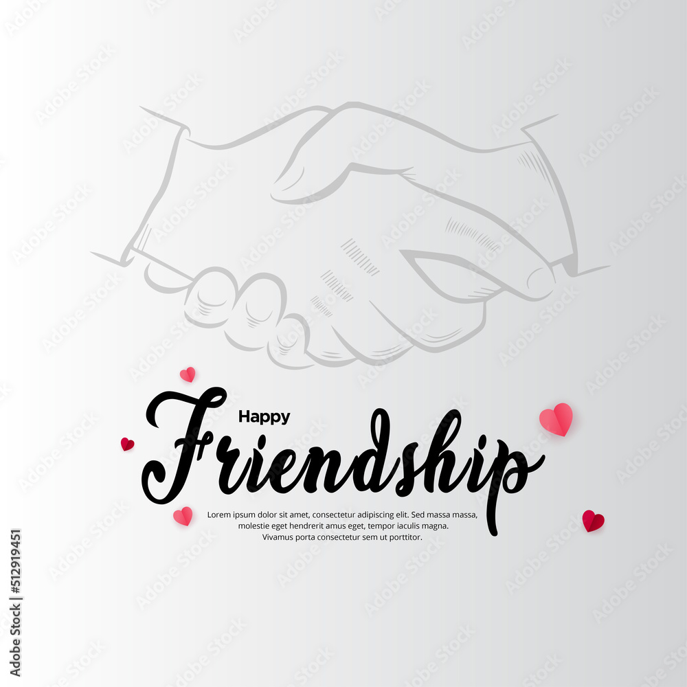 Elegant friendship day lettering design with hand shake silhouette ...