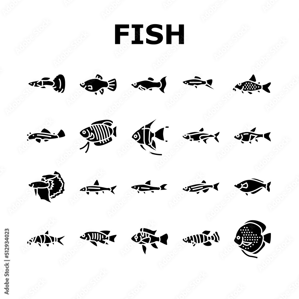 Aquarium Fish Tropical Animal Icons Set Vector. Angelfish And ...