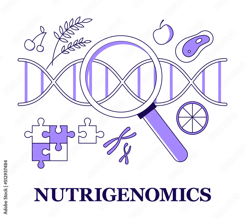 Concept on the topic of the science of nutrigenomics. How food affects ...