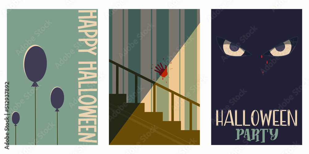 Vintage poster Halloween movie minimalism set for flyer design. Horror ...