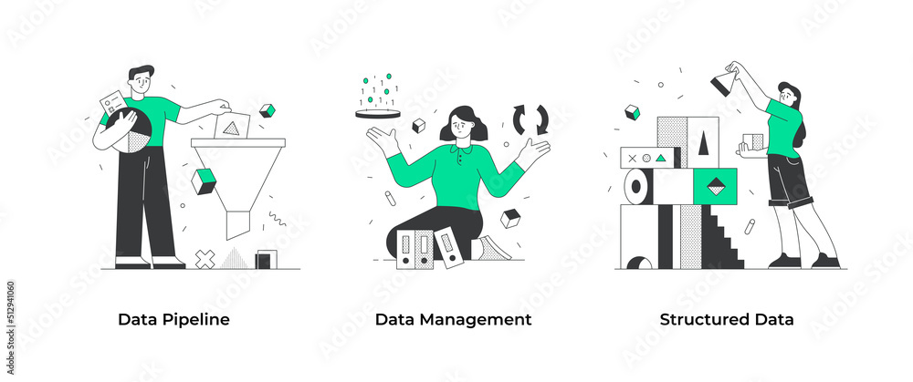 Data management. People collect, catalog and structure data. Set of ...