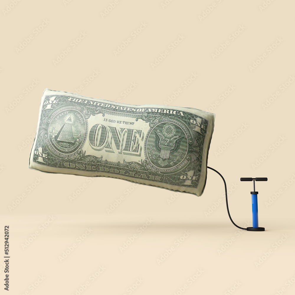 Inflated One Dollar Bill Balloon Economic Inflation Concept 3D inflated-one-dollar-bill-balloon-economic-inflation-concept-3d
