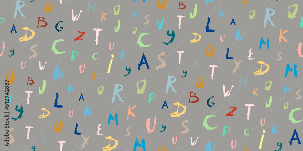 Color alphabet vector symbols. Seamless pattern of hand drawn brush ...