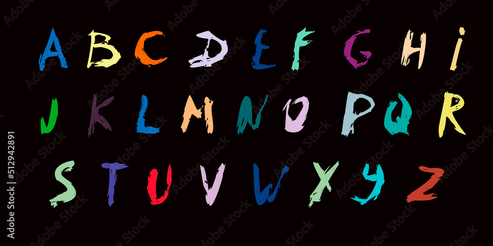 Color vector alphabet. Set of hand drawn brush calligraphy font on ...