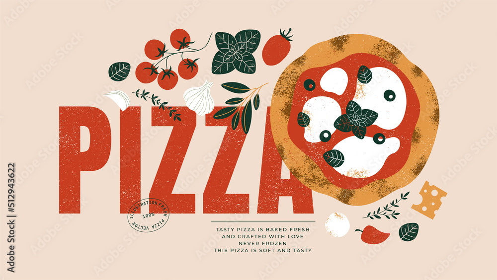 Italian pizza horizontal design template. Pizza Margherita with ...
